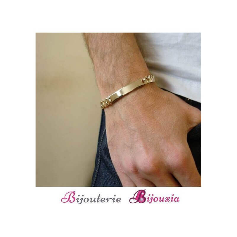 Bracelet Identité Gravure Gourmette Plaqué or 18 Carats 750/000