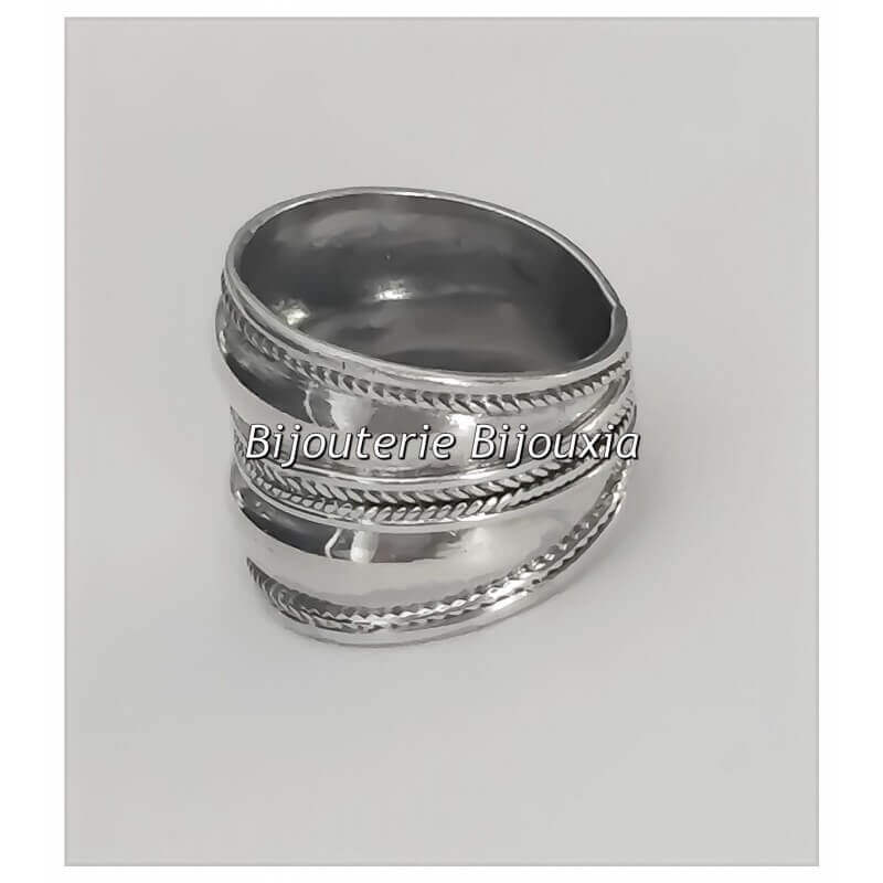 Bague Large Striée En Argent Massif Vieilli 925/1000 Tailles Mixte